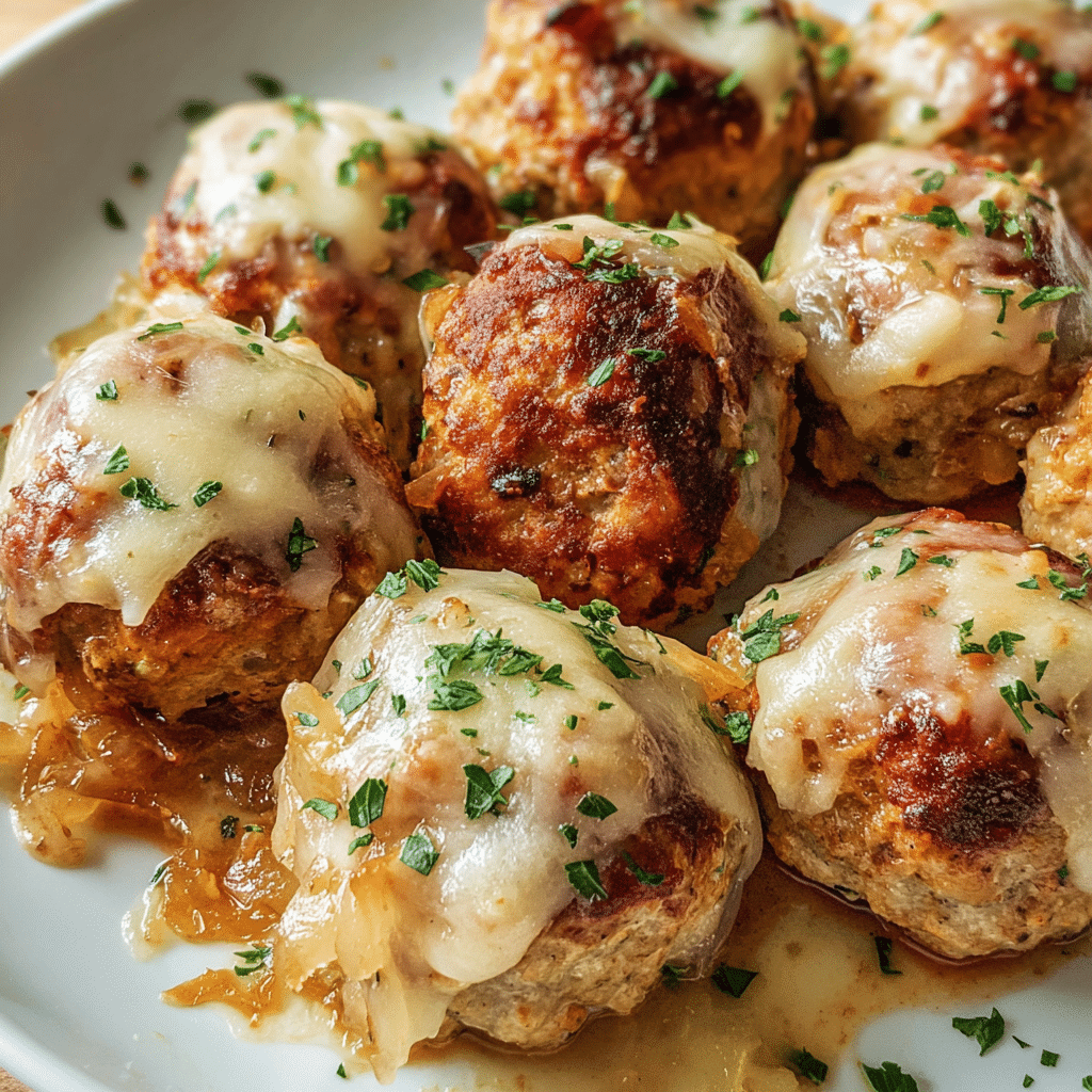 French Onion Meatballs with Gruyere Cheese